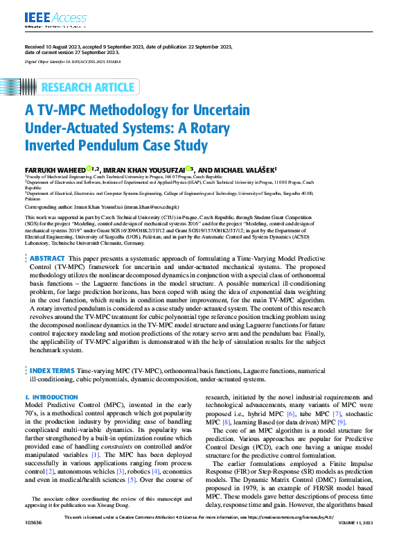 (PDF) A TV-MPC Methodology for Uncertain Under-Actuated Systems: A Rotary Inverted Pendulum Case ...