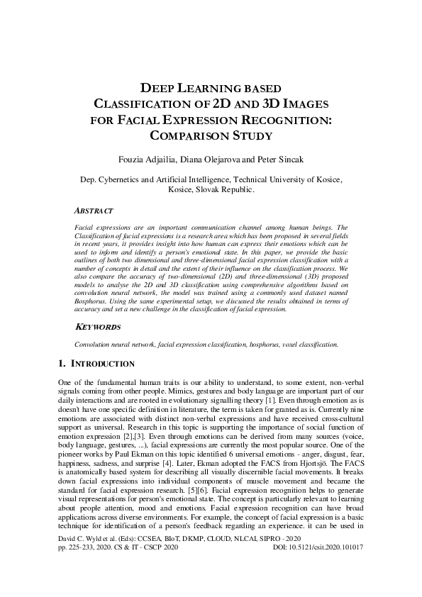 (PDF) Deep Learning Based Classification of 2D and 3D Images For Facial Expression Recognition ...