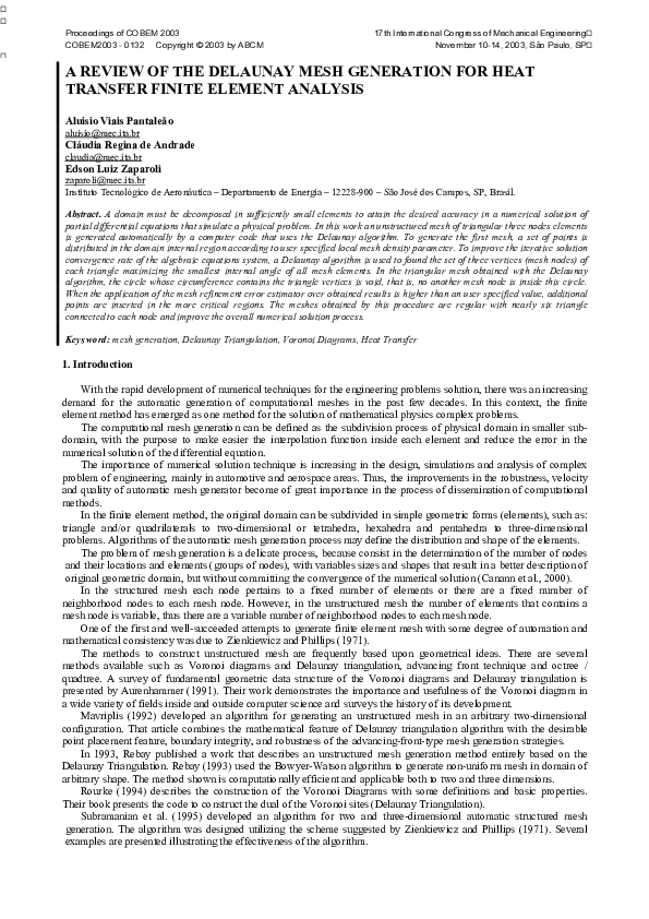 (PDF) A Review of the Delaunay Mesh Generation for Heat Transfer Finite Element Analysis
