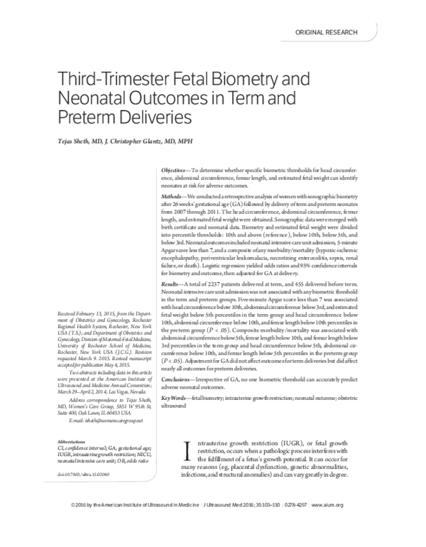 (PDF) Third-Trimester Fetal Biometry and Neonatal Outcomes in Term and Preterm Deliveries