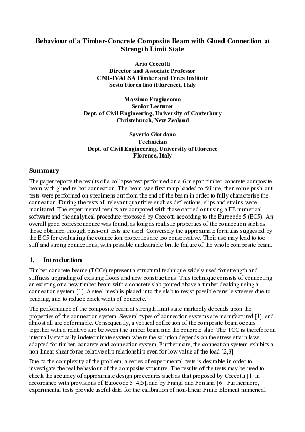 (PDF) Behaviour of a timber-concrete composite beam with glued ...
