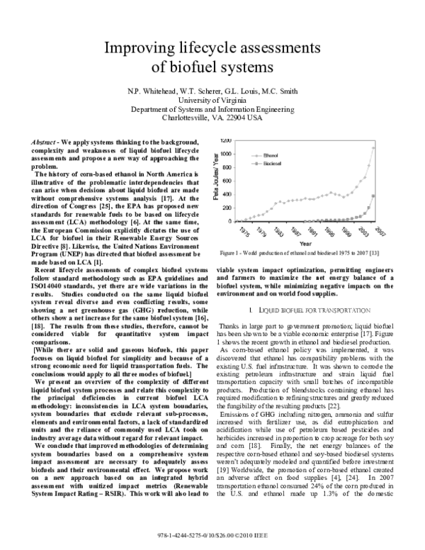 (PDF) Improving Lifecycle Assessments of Biofuel Systems