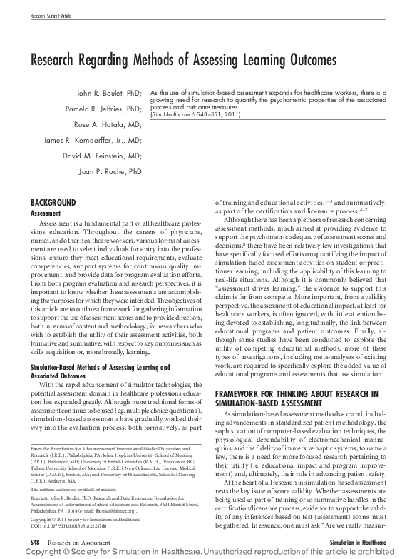 (PDF) Research Regarding Methods of Assessing Learning Outcomes