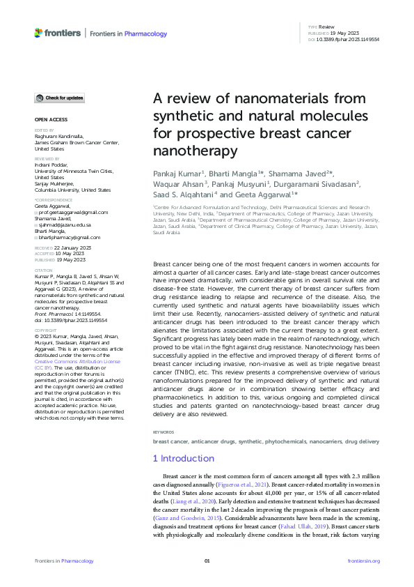 Pdf A Review Of Nanomaterials From Synthetic And Natural Molecules