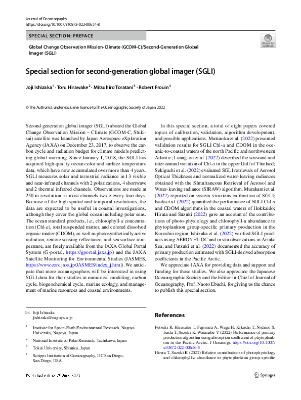 (PDF) Special section for second-generation global imager (SGLI)