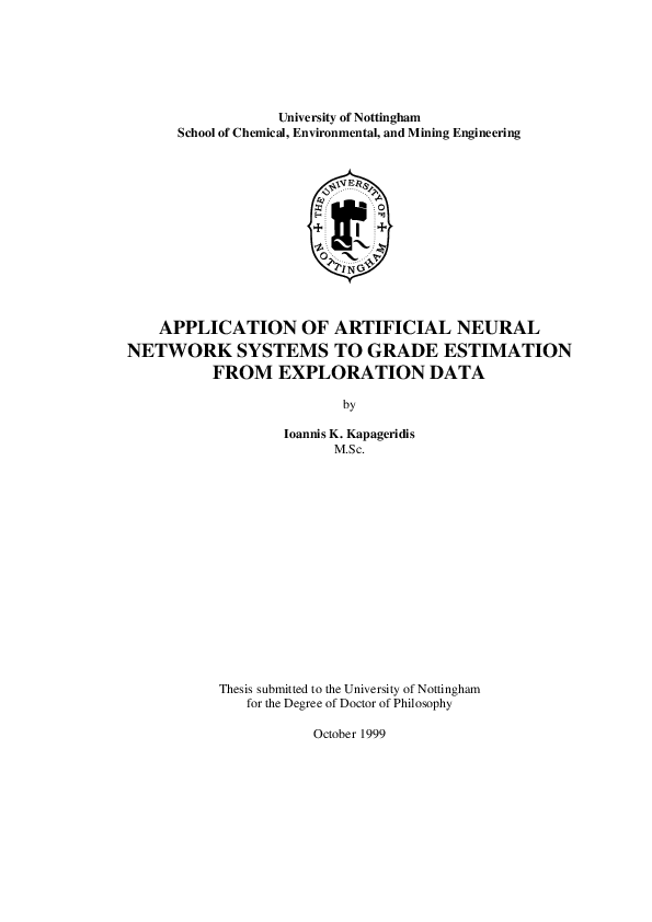 (PDF) Application of Artificial Neural Network Systems to Grade Estimation from Exploration Data