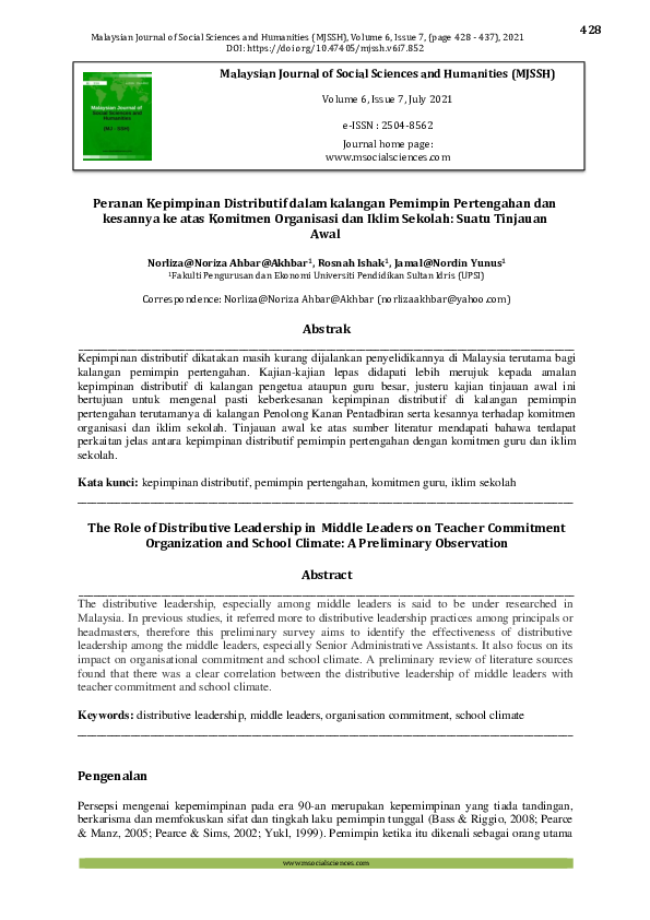 (PDF) Peranan Kepimpinan Distributif dalam kalangan Pemimpin ...