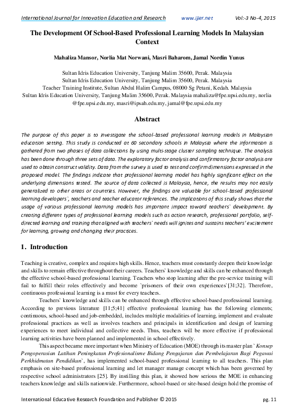 (PDF) Development Of School-Based Professional Learning Models In Malaysian Context