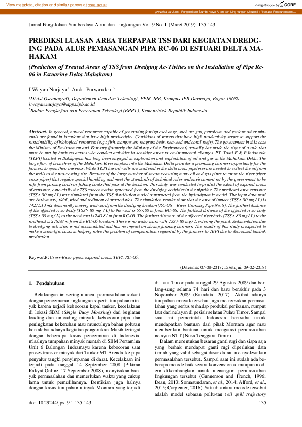 (PDF) Prediksi Luasan Area Terpapar TSS Dari Kegiatan Dredging Pada ...