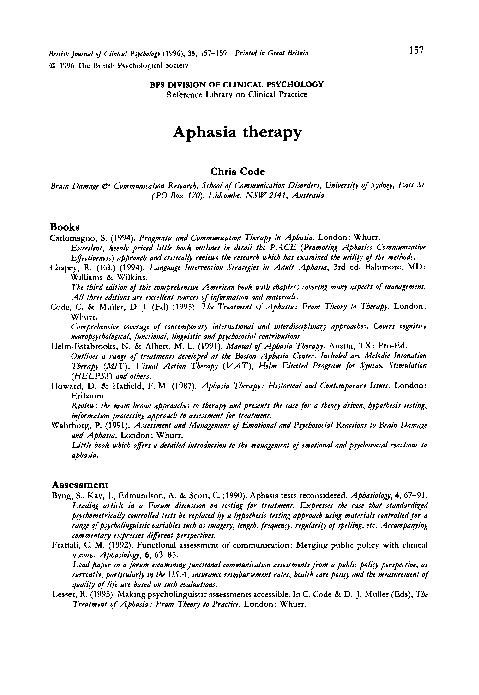 (PDF) Aphasia therapy