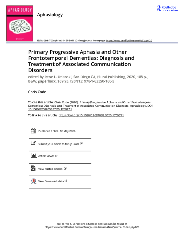 (PDF) Primary Progressive Aphasia and Other Frontotemporal Dementias ...