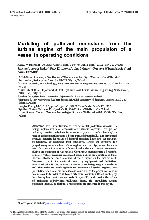 (PDF) Modeling of pollutant emissions from the turbine engine of the ...