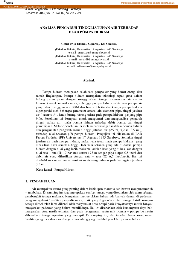 (PDF) Analisa Pengaruh Tinggi Jatuhan Air Terhadap Head Pompa Hidram