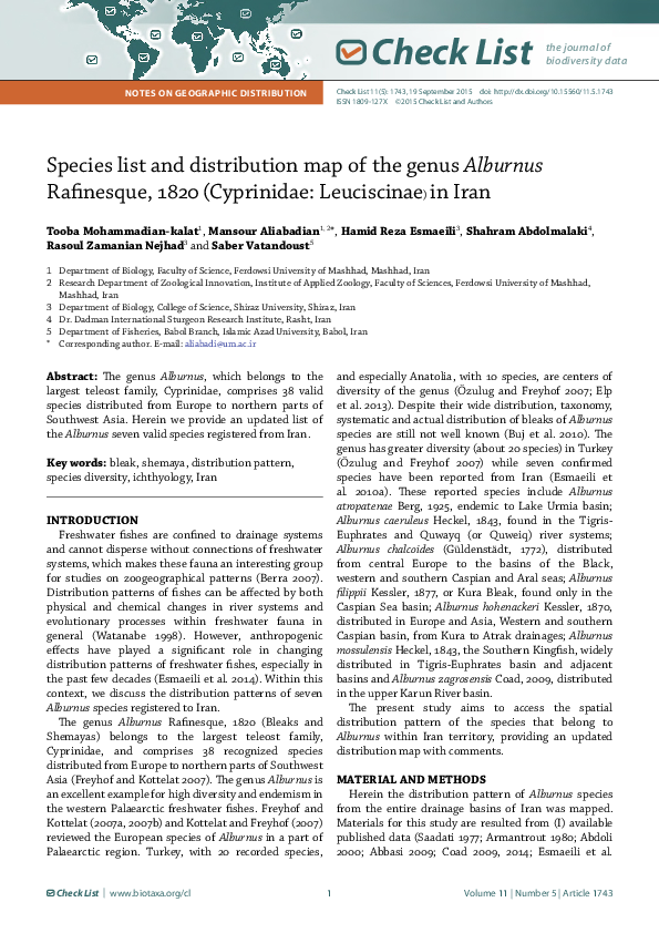 (PDF) Species list and distribution map of the genus Alburnus ...