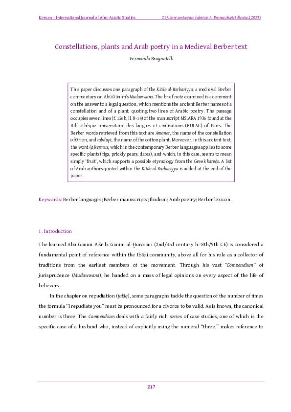 (PDF) Constellations, plants and Arab poetry in a Medieval Berber text ...