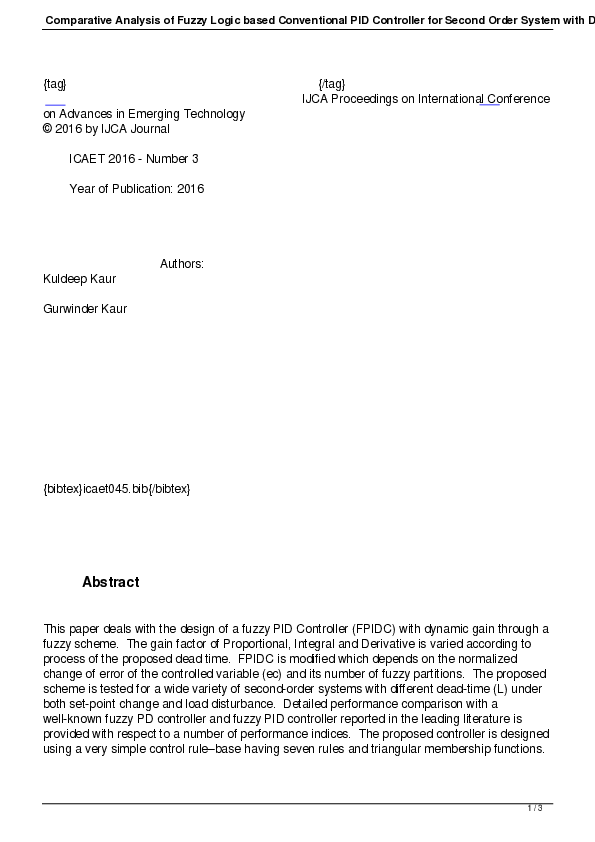 (PDF) Comparative Analysis of Fuzzy Logic based Conventional PID ...