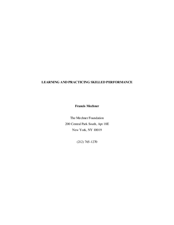 (PDF) Learning and Practicing Skilled Performance