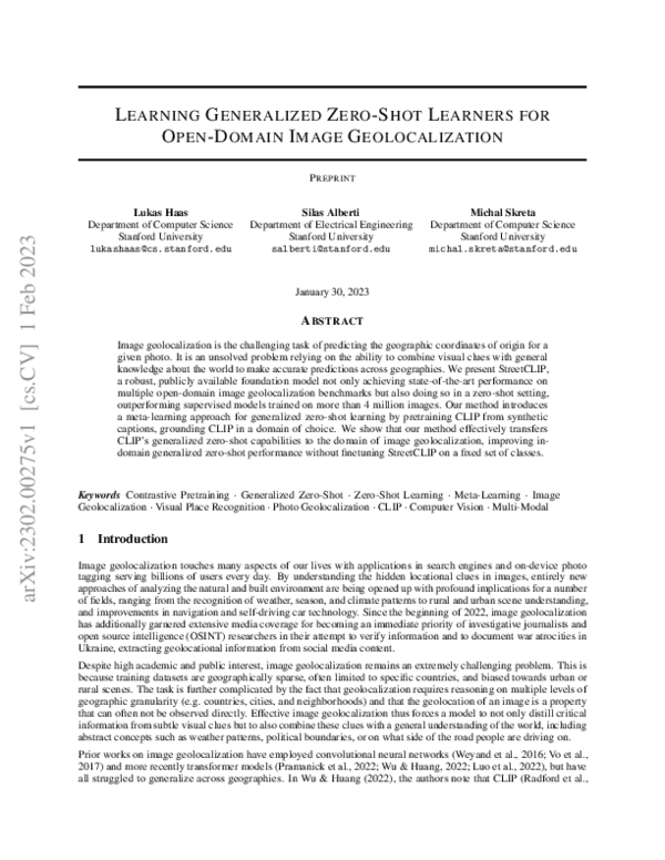 (PDF) Learning Generalized Zero-Shot Learners for Open-Domain Image Geolocalization