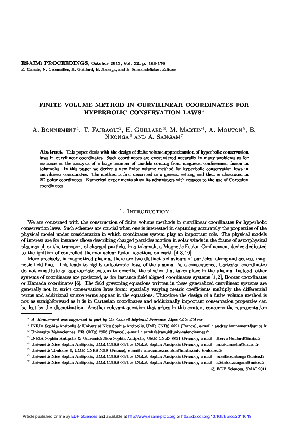 Pdf Finite Volume Method In Curvilinear Coordinates For Hyperbolic Conservation Laws