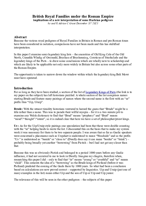 (PDF) British Royal Families under the Roman Empire: implications of a ...