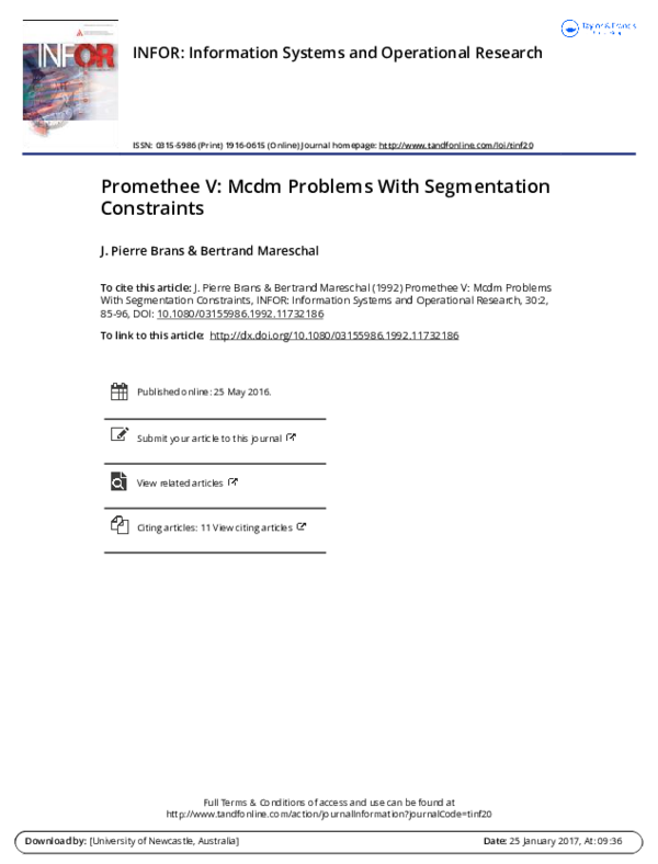 (PDF) Promethee V: Mcdm Problems With Segmentation Constraints