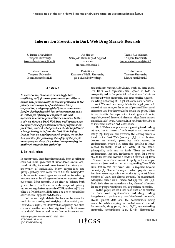 (PDF) Information Protection in Dark Web Drug Markets Research