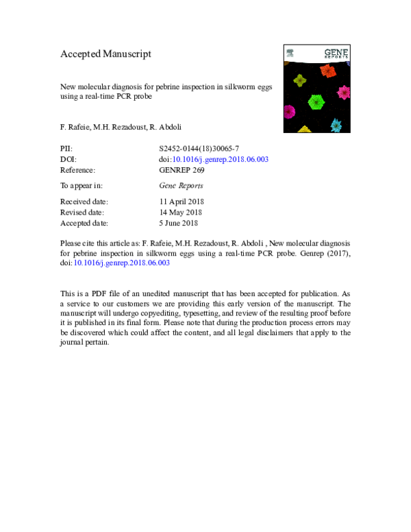 (PDF) New molecular diagnosis for pebrine inspection in silkworm eggs ...