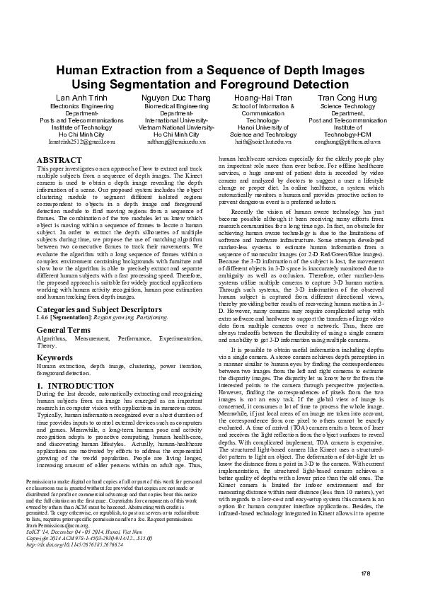 Pdf Human Extraction From A Sequence Of Depth Images Using Segmentation And Foreground Detection