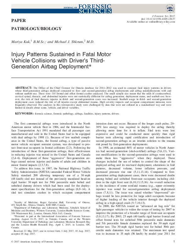 (PDF) Injury Patterns Sustained in Fatal Motor Vehicle Collisions with ...