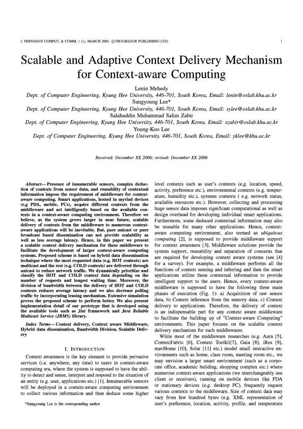 (PDF) Scalable and adaptive context delivery mechanism for context ...