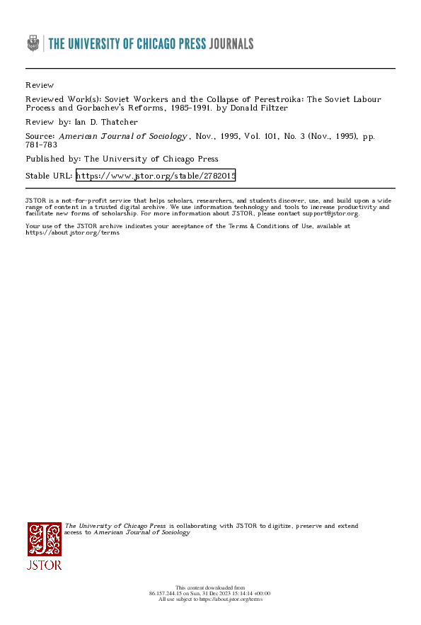 (PDF) Book Review Soviet Workers and the Collapse of Perestroika: The ...