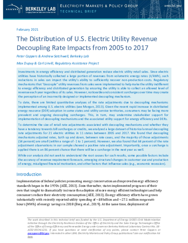 (PDF) The distribution of U.S. electric utility revenue decoupling rate ...