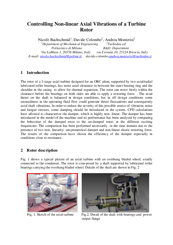 (PDF) Controlling Non-linear Axial Vibrations of a Turbine Rotor