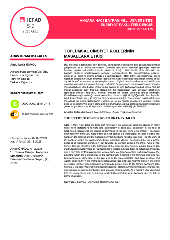 (PDF) TOPLUMSAL CINSIYET ROLLERININ MASALLARA ETKISI