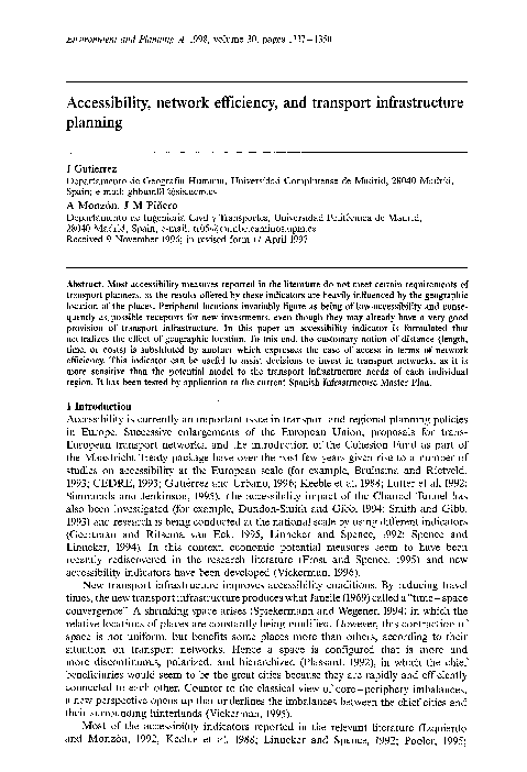 (PDF) Accessibility, Network Efficiency, and Transport Infrastructure ...
