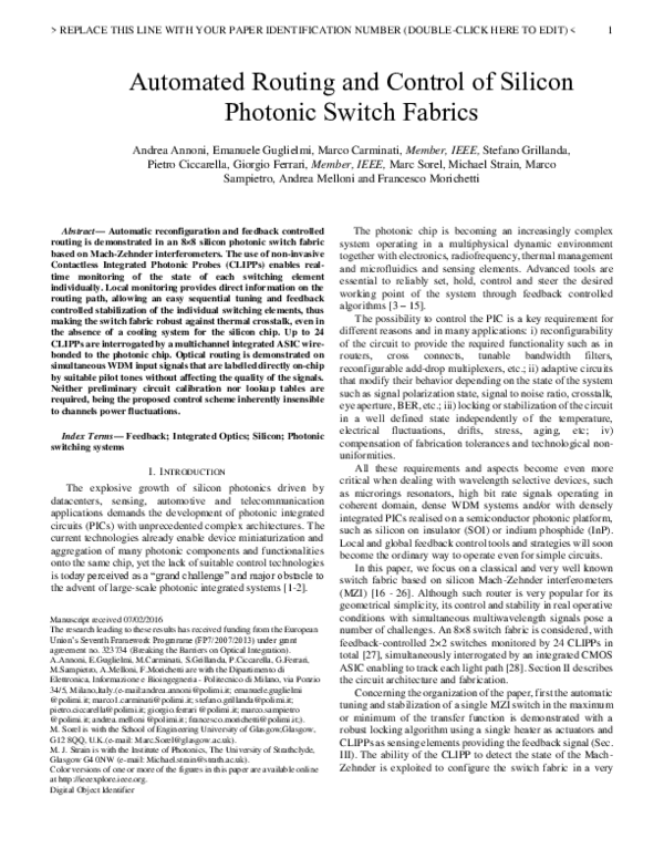 (PDF) Real-time Control in Silicon Photonic Switch Fabrics