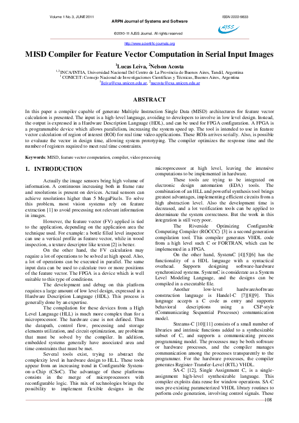 (PDF) MISD Compiler for Feature Vector Computation in Serial Input ...
