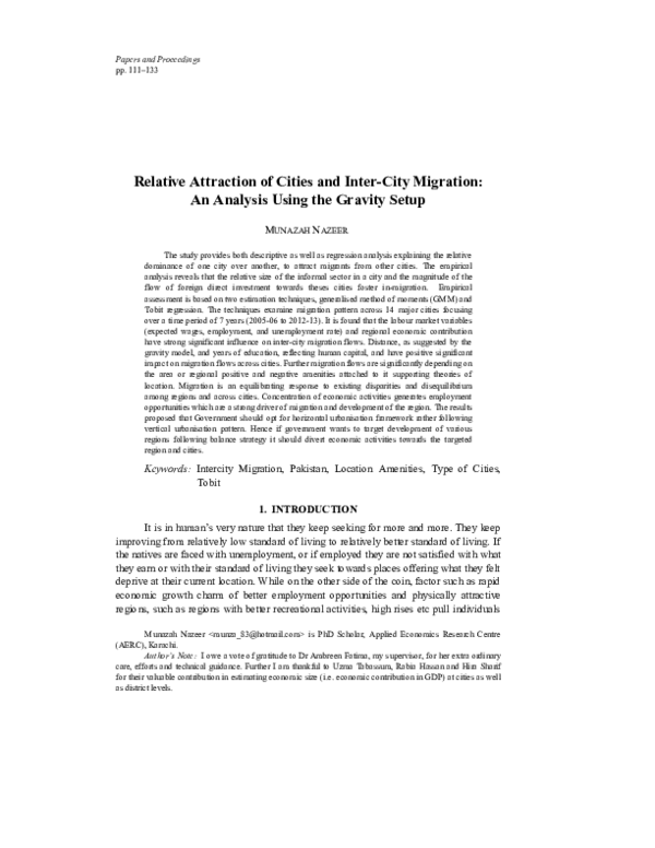(PDF) Relative Attraction of Cities and Inter-City Migration: An ...