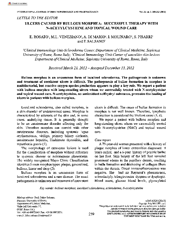 (PDF) Ulcers caused by bullous morphea: successful therapy with N ...