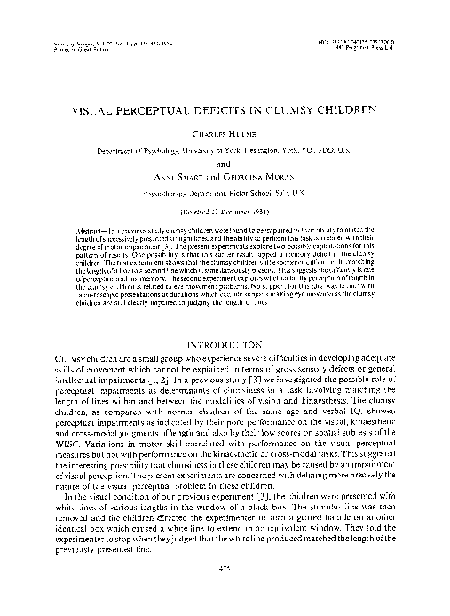 (PDF) Visual perceptual deficits in clumsy children