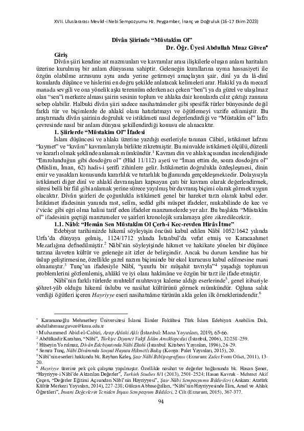 (PDF) Divan şiirinde müstakim ol