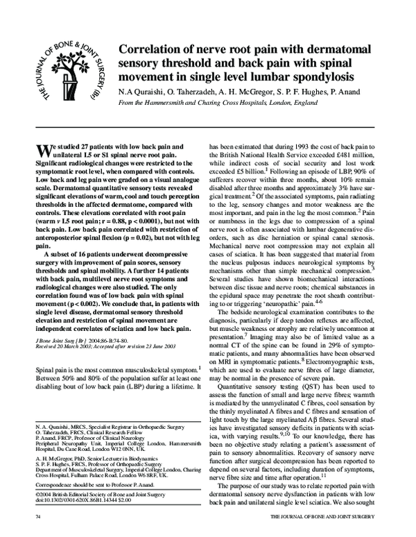 (PDF) Correlation of nerve root pain with dermatomal sensory threshold ...
