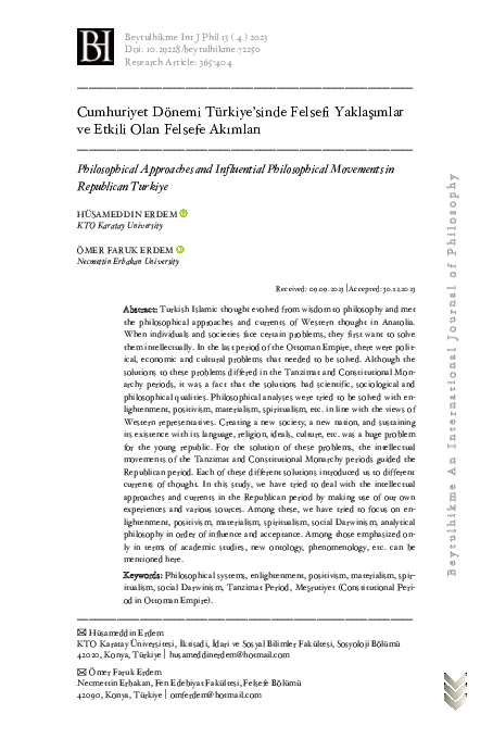 (PDF) Cumhuriyet Dönemi Türkiye’sinde Felsefi Yaklaşımlar ve Etkili Olan Felsefe Akımları ...