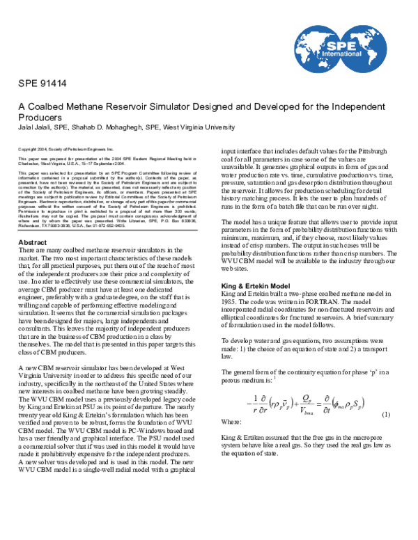(PDF) A Coalbed Methane Reservoir Simulator Designed and Developed for the Independent Producers