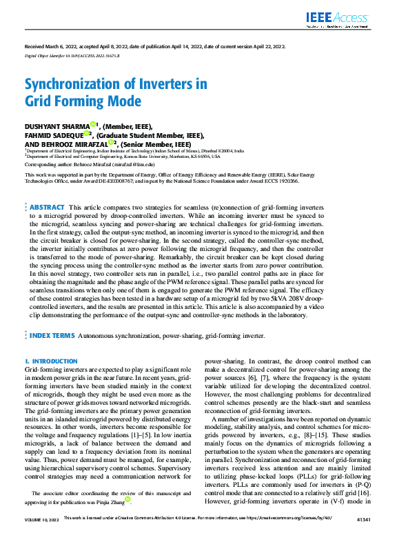 (PDF) Synchronization of Inverters in Grid Forming Mode