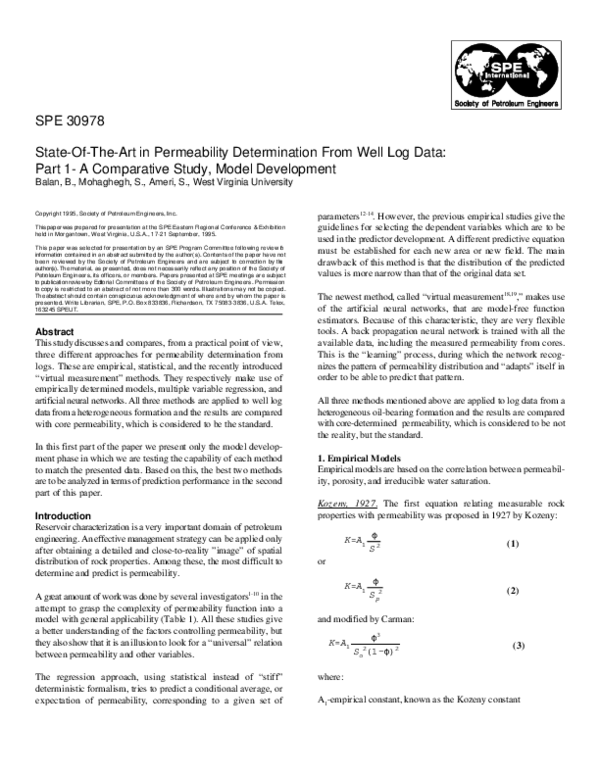 (PDF) State-Of-The-Art in Permeability Determination From Well Log Data: Part 1- A Comparative ...