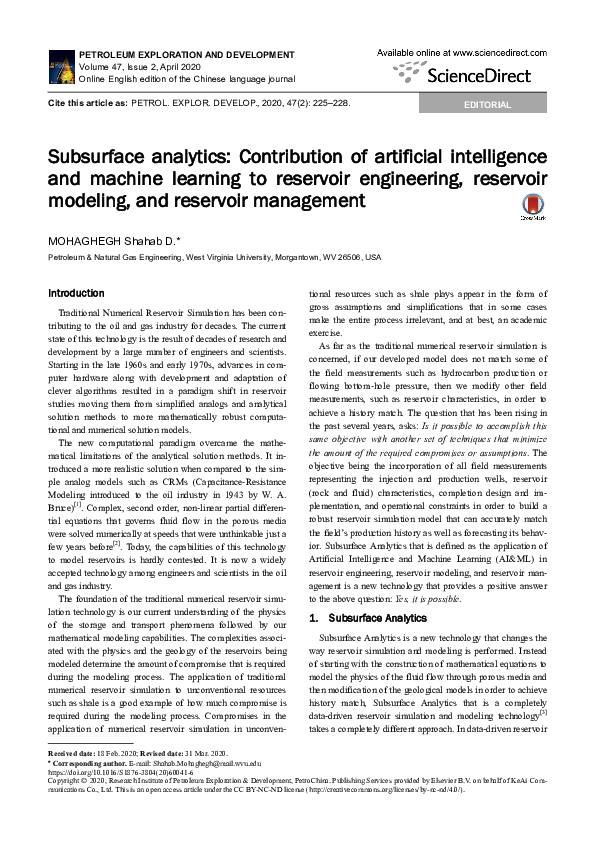 (PDF) Subsurface analytics: Contribution of artificial intelligence and machine learning to ...
