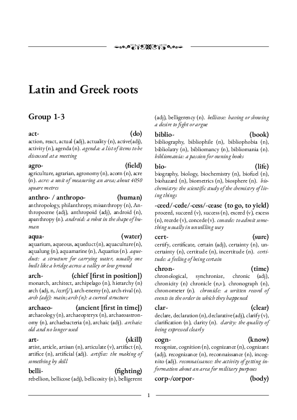 (PDF) Latin and Greek roots for English learners part 1