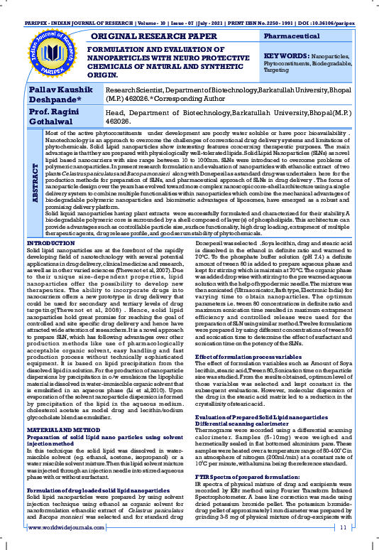 (PDF) Formulation and Evaluation of Nanoparticles with Neuro Protective ...