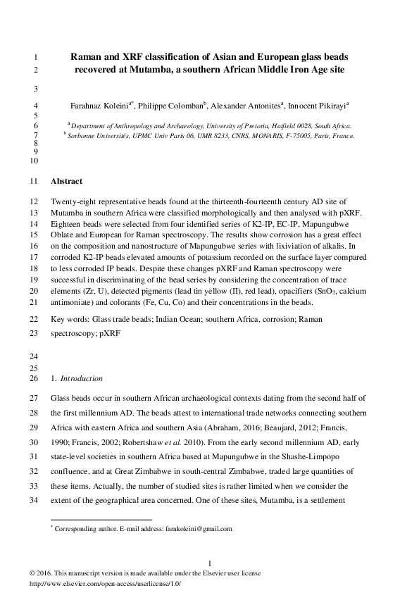 Pdf Raman And Xrf Classification Of Asian And European Glass Beads